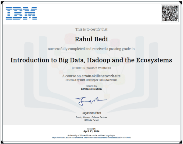 IBM Introduction to Big Data, Hadoop and the Ecosystems Certification Course – EtrainIndia