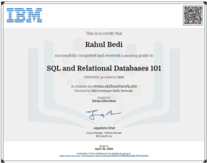 IBM SQL and Relational Database 101 Certification Course – EtrainIndia