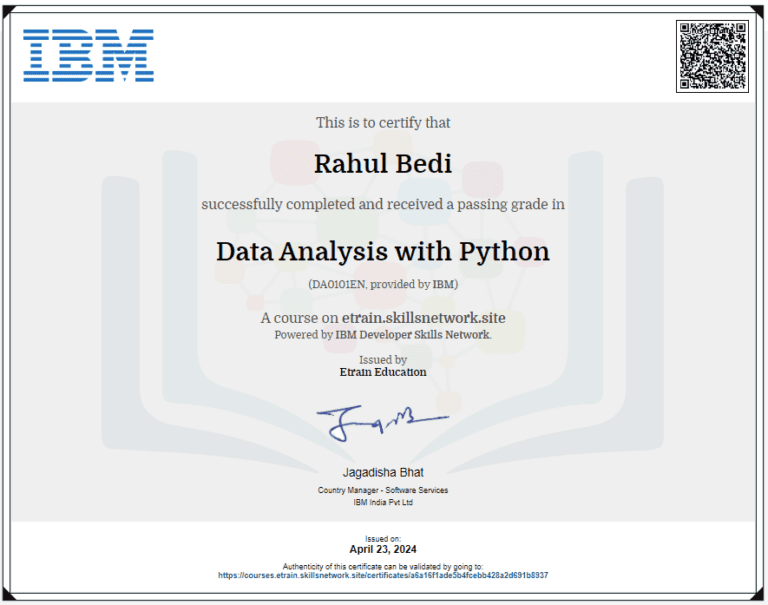 IBM Data Analysis with Python Certification Course – EtrainIndia