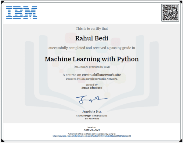 IBM Machine Learning with Python Certification Course – EtrainIndia