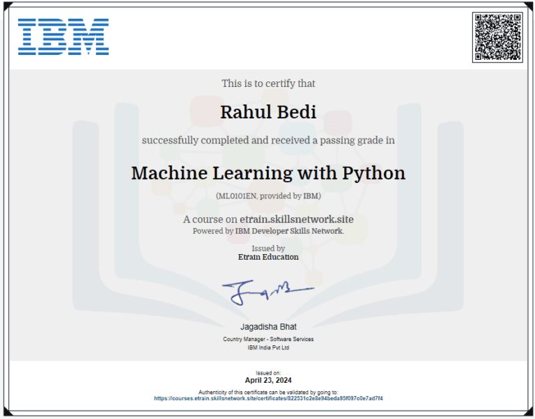 IBM Machine Learning with Python Certification Course – EtrainIndia